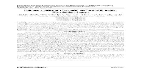 Optimal Capacitor Placement And Sizing In Radial Capacitor Placement And Sizing In Radial