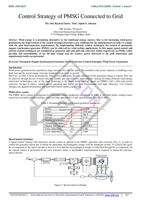 Pdf Control Strategy Of Pmsg Connected To Grid