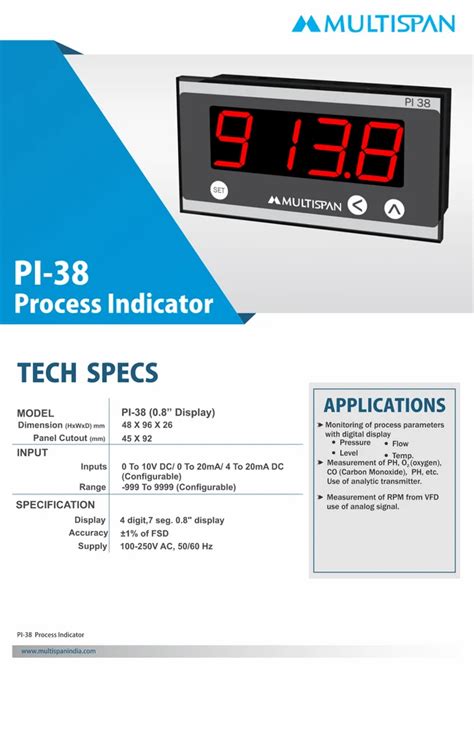 Panel Mount Multispan Process Indicator Model Name Number PI 41 A2 00 At 995 Piece In