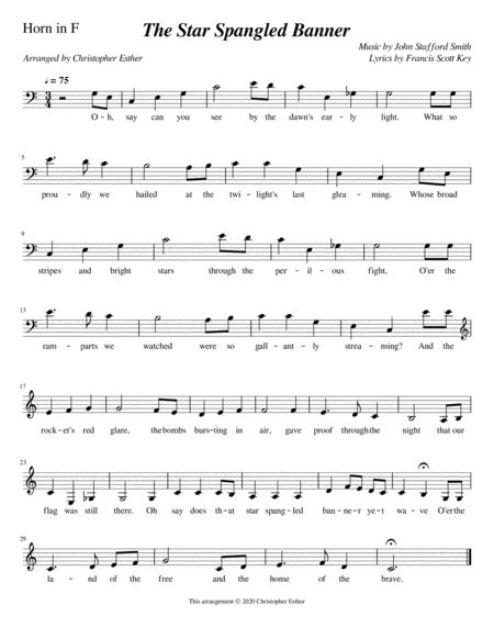 The Star Spangled Banner French Horn Arr Christopher Esther By