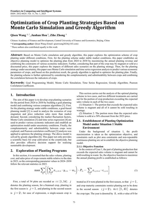 Pdf Optimization Of Crop Planting Strategies Based On Monte Carlo