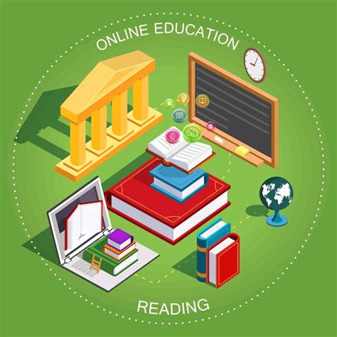Premium Vector Online Education Isometric The Concept Of Learning And Reading Books In The