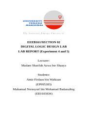 Lab Report Docx Eeeb Section Digital Logic Design Lab Lab Report Experiment And