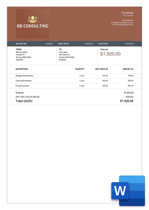 Free Professional Consulting Invoice Templates In Word Billdu