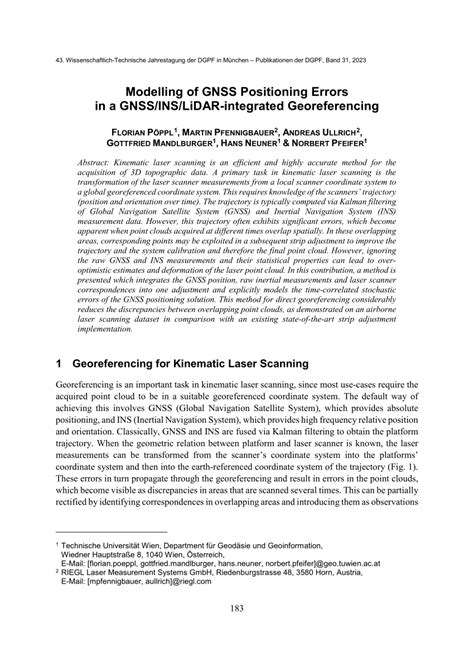 Pdf Modelling Of Gnss Positioning Errors In A Gnss Ins Lidar Integrated Georeferencing