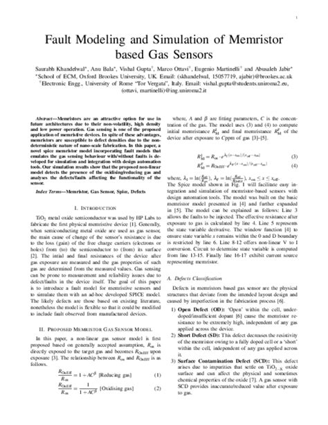 Pdf Fault Modeling And Simulation Of Memristor Based Gas Sensors Vishal Narayan Gupta