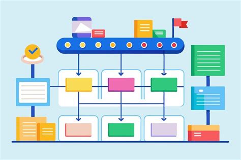 이 일러스트레이션은 효과적인 작업 및 워크플로우 관리를 강조하는 명확한 칸반 방법론 레이아웃을 묘사합니다 프리미엄 Ai 생성 벡터