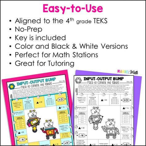 4th Grade Input Output Table No Prep Game Marvel Math