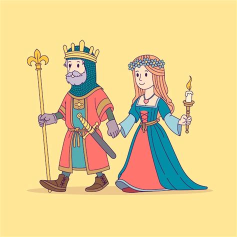 손으로 그려진 중세 문자 일러스트레이션 프리미엄 벡터