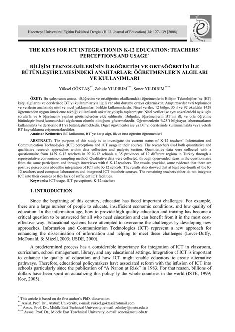 Pdf The Keys For Ict Integration In K 12 Education Teachers Perceptions And Usage