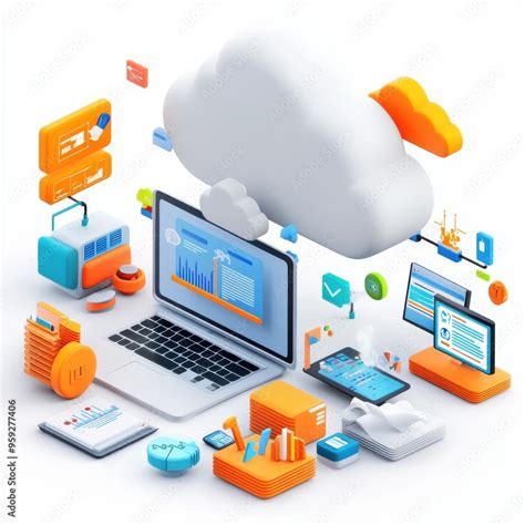 Cloud Computing Data Storage Networking Digital Technology Modern Workplace Laptop Server