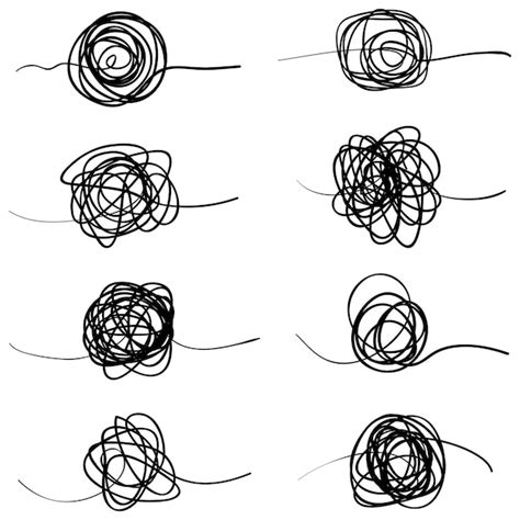 Premium Vector Set Of Random Chaotic Lines Hand Drawing Insane Tangled Scribble Clew Vector