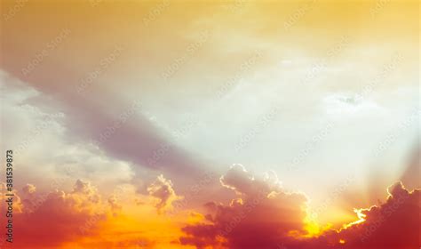 Sky And Clouds Nature Background Red Light On Clouds And Bright Yellow Sun Light On Colorful Sky