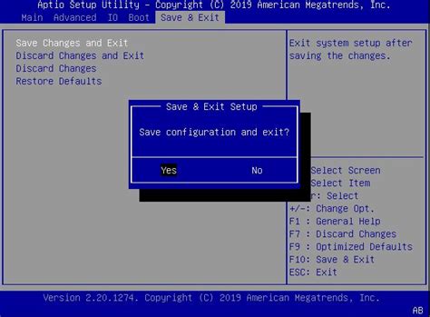 Exit Bios Setup Utility