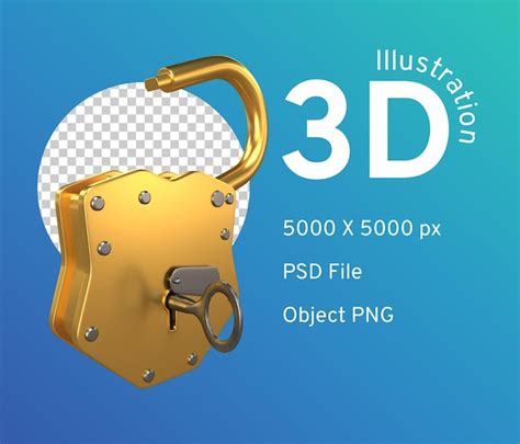 Premium Psd Golden Padlock And Key Unlock