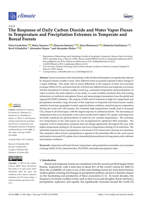 Pdf The Response Of Daily Carbon Dioxide And Water Vapor Fluxes To Temperature And