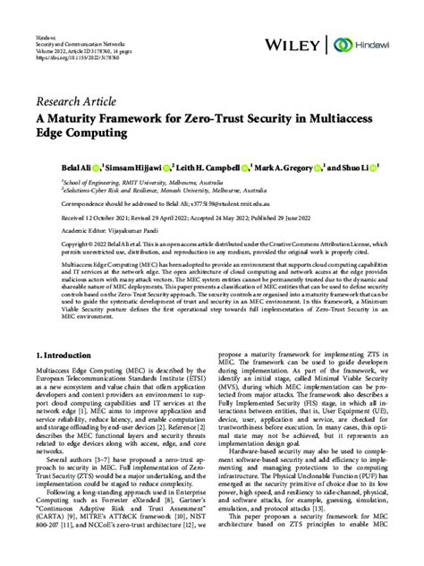 pdf a maturity framework for zero trust security in multiaccess edge computing