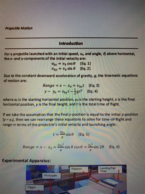 Solved Projectile Motion Pre Lab Assignment 1 Point 1 Chegg Com