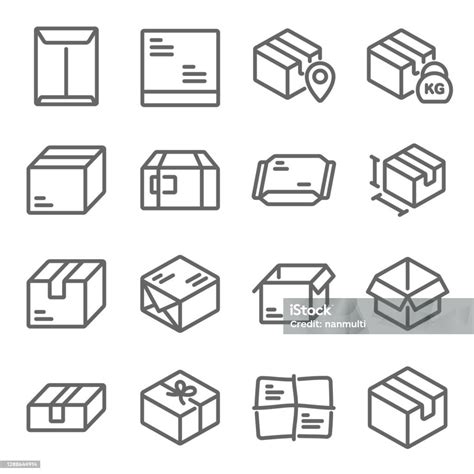 구획 아이콘 그림 벡터 집합입니다 상자 골판지 소포 언박스 물류 패키지 등의 아이콘이 포함되어 있습니다 확장된 스트로크 고객에 대한 스톡 벡터 아트 및 기타 이미지 Istock