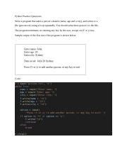 Python Practice Questions Docx Python Practice Questions Write A Program That Takes A Person