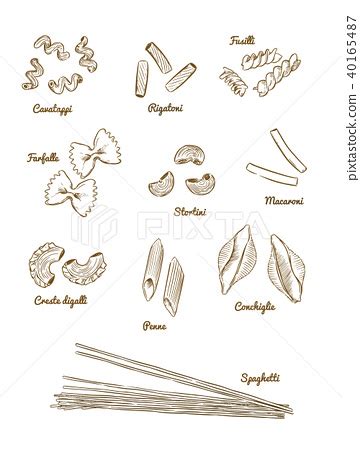 Pasta Set Type Of Pasta Hand Draw Sketch Vector Stock Illustration