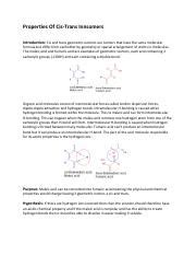 Cis Trans Isomers Lab Pdf Properties Of Cis Trans Innsomers Introduction Cis And Trans
