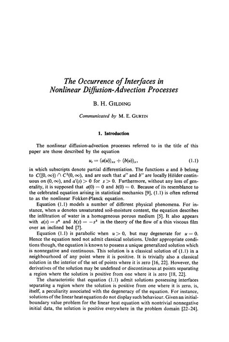 Pdf The Occurrence Of Interfaces In Nonlinear Diffusion Advection Processes
