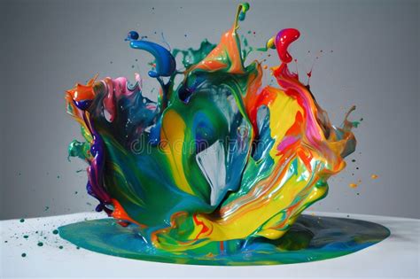 Colorful Splash In Fluid Art Style On A Grey Background Generated Ai Stock Illustration