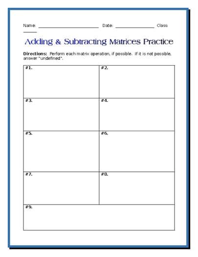 Adding And Subtracting Matrices Practice Editable By Certified Math Geek