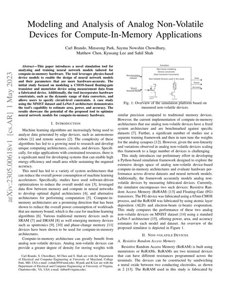 Pdf Modeling And Analysis Of Analog Non Volatile Devices For Compute