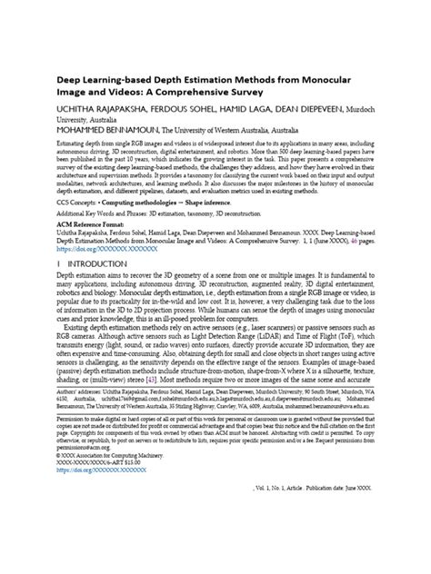 Deep Learning Based Depth Estimation Methods A Comprehensive Survey Pdf