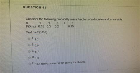 Solved Question 39 Consider The Following Probability Mass