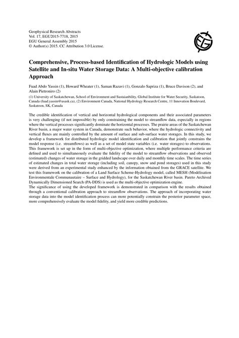 pdf comprehensive process based identification of hydrologic models using satellite and in