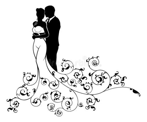 Silueta De Novia Y Del Novio De Los Pares De La Boda Ilustración Del