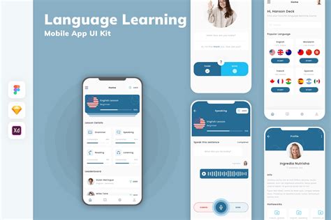 Language Learning Mobile App Ui Kit Ui Kits And Libraries ~ Creative