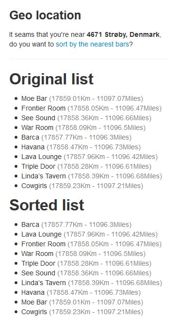 Jquery Show Distance In Miles On A Geolocation Sort Stack Overflow
