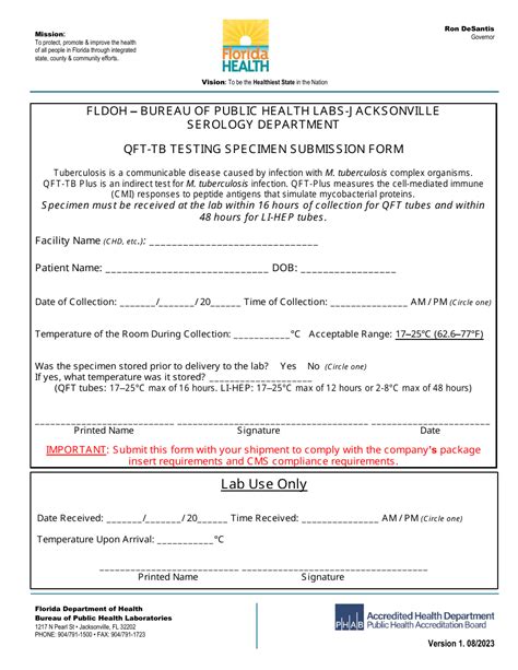 Florida Qft Tb Testing Specimen Submission Form Fill Out Sign Online And Download Pdf