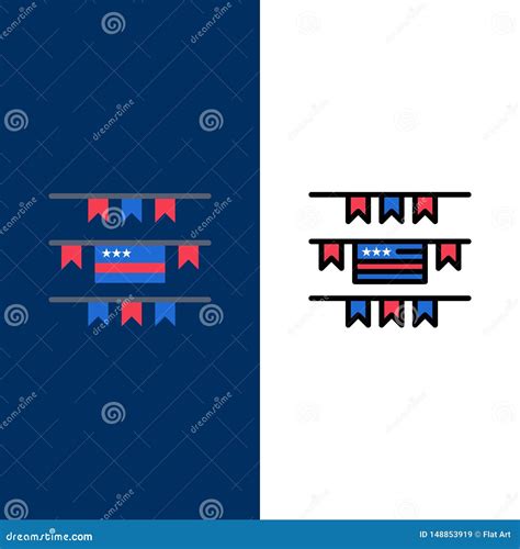Buntings Party Decoration American Icons Flat And Line Filled Icon