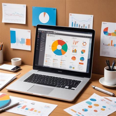 Modern Digital Workspace With A Laptop And Analytical Charts And Graphs On The Background