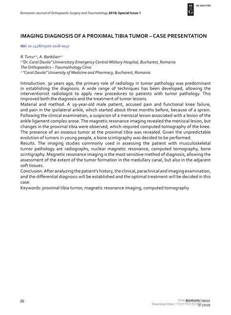 Pdf Imaging Diagnosis Of A Proximal Tibia Tumor Case Presentation
