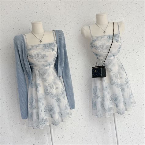 다닝 여신룩 수채화 물나염 타이다이 플라워 쉬폰 뒷트임 뷔스티에 스모크 휴양지룩 나시 끈 플레어 미니 원피스