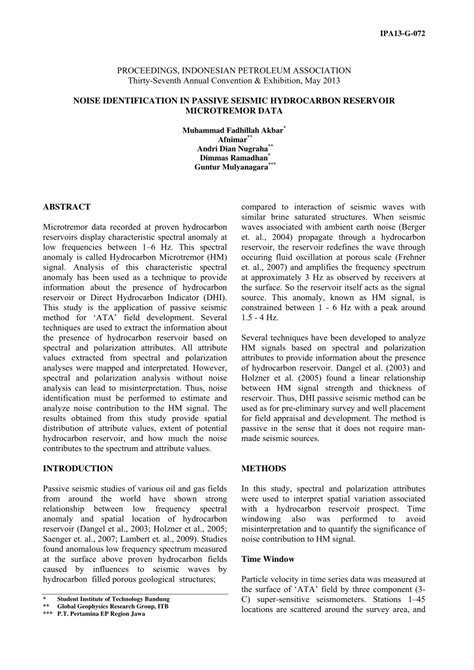 Pdf Noise Identification In Passive Seismic Hydrocarbon Reservoir Microtremor Data