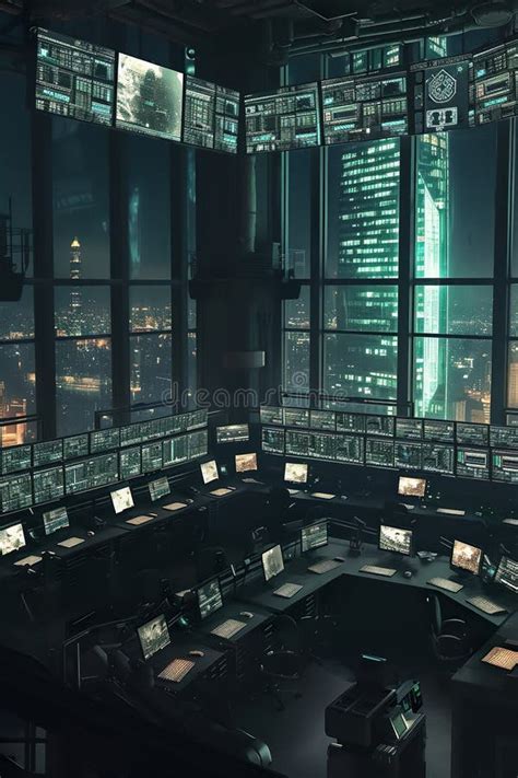 Electronic Control Room With Display At Factory Or Industry