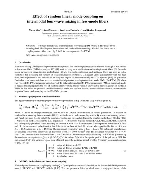 Pdf Effect Of Random Linear Mode Coupling On Intermodal Four Wave