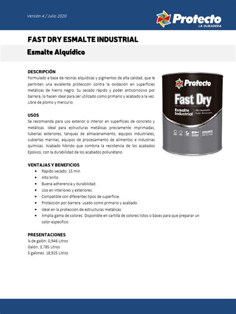 Fast Dry Esmalte Industrial 0 Pdf Agua Pinturas