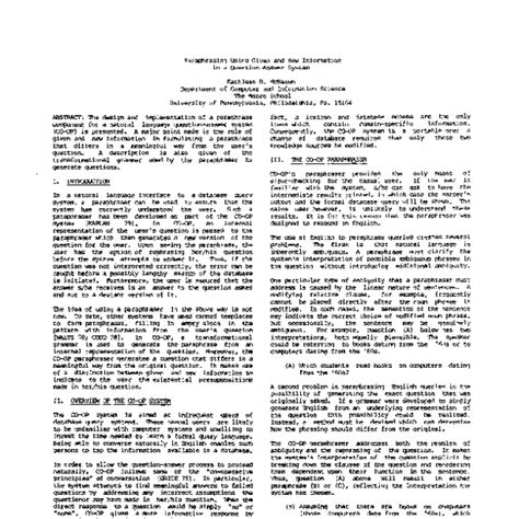 Paraphrasing Using Given And New Information In A Question Answer System Acl Anthology
