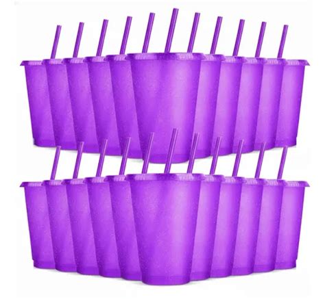 Vasos Reutilizables Plástico 500ml Con Tapa Y Popote 20pcs Mercadolibre