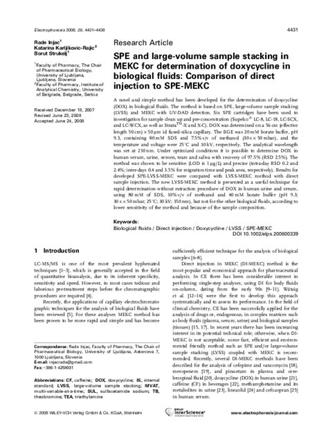 Pdf Spe And Large Volume Sample Stacking In Mekc For Determination Of Doxycycline In