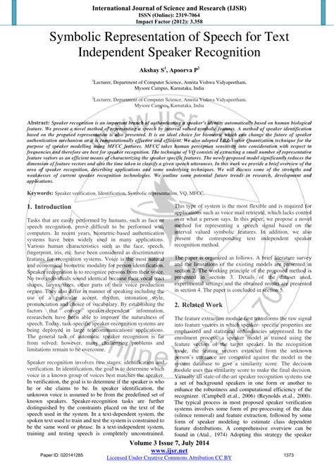 Pdf Symbolic Representation Of Speech For Text Independent Speaker
