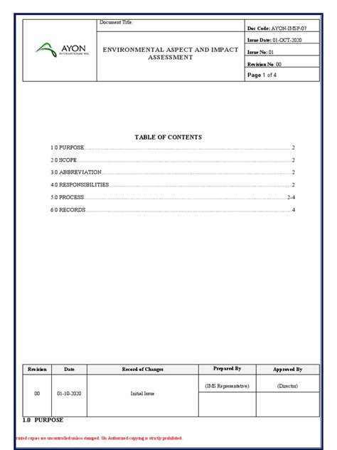 Procedure 07 Environmental Aspect And Impact Assessment Pdf Business